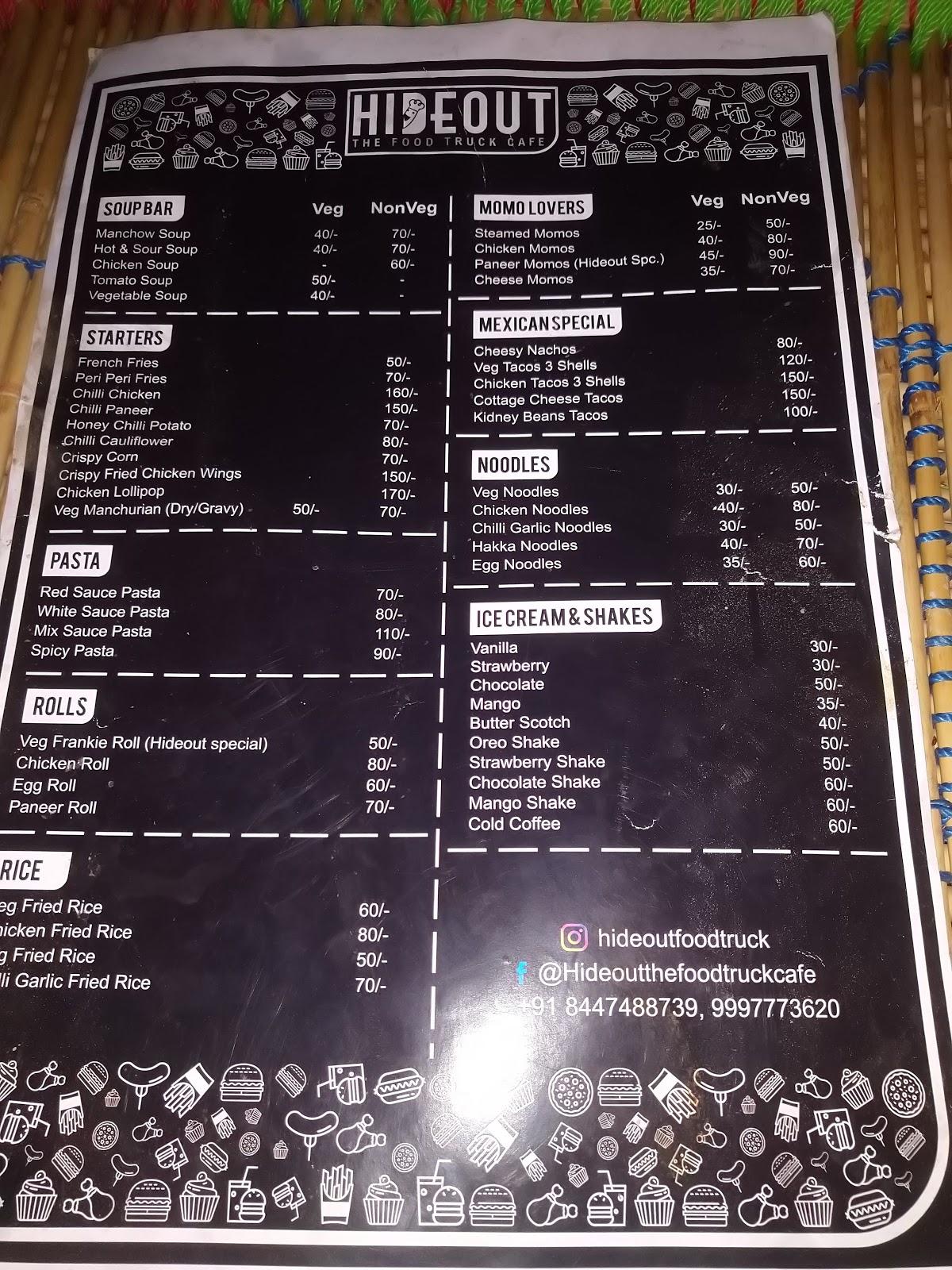 Menu at Hideout The Food Truck Cafe, Dehradun