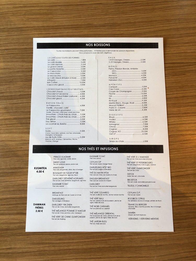 Menu at La Bocca restaurant, Porto-Vecchio