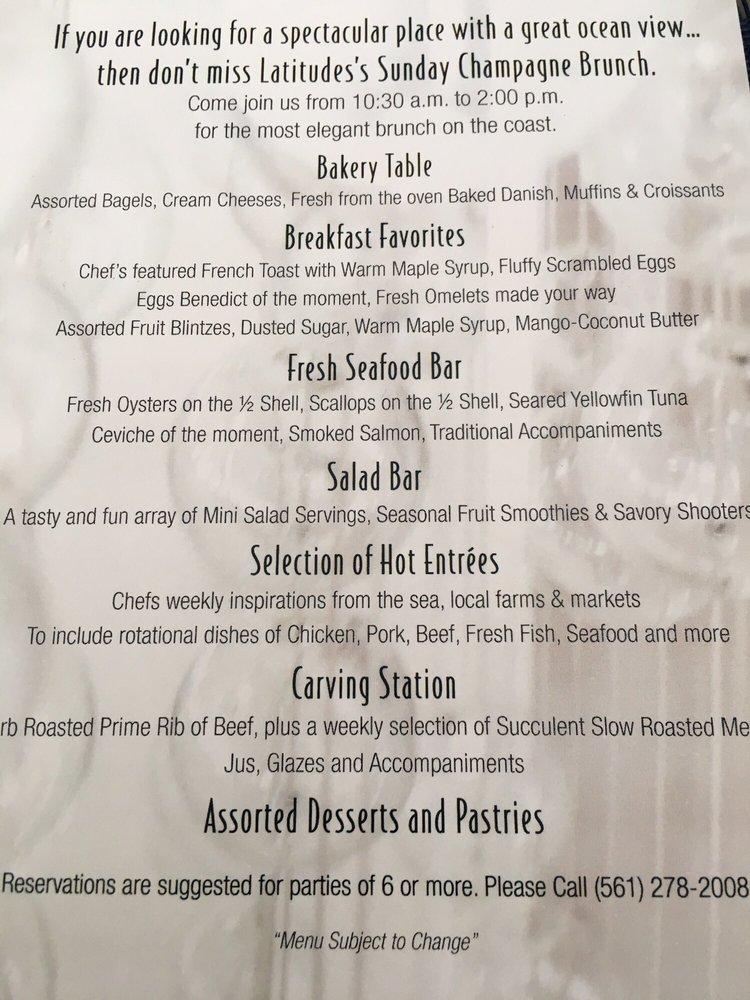 Menu at Latitudes restaurant, Highland Beach, S Ocean Blvd