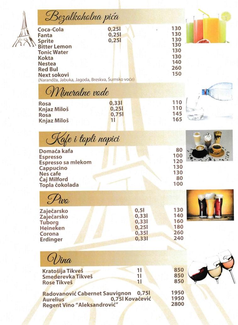 Speisekarte von Mali Pariz 002 restaurant, Serbien