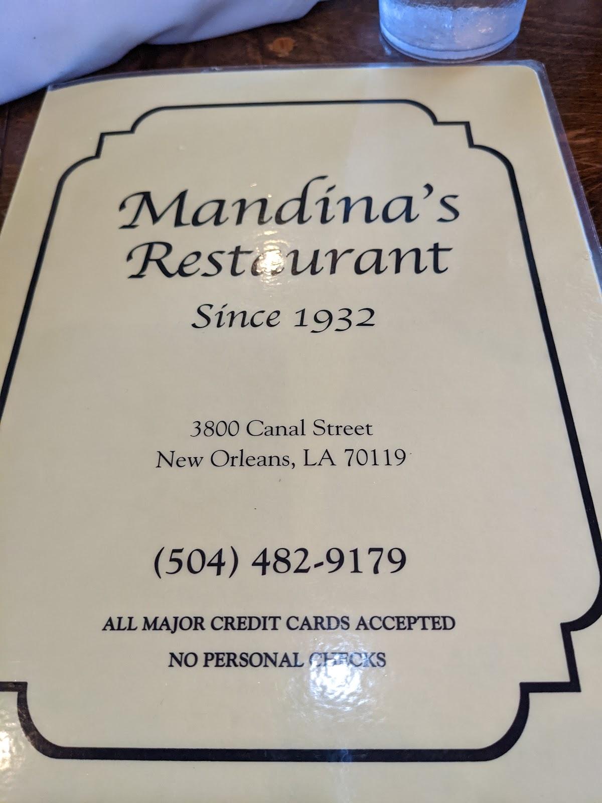 Menu at Mandina's Restaurant, New Orleans