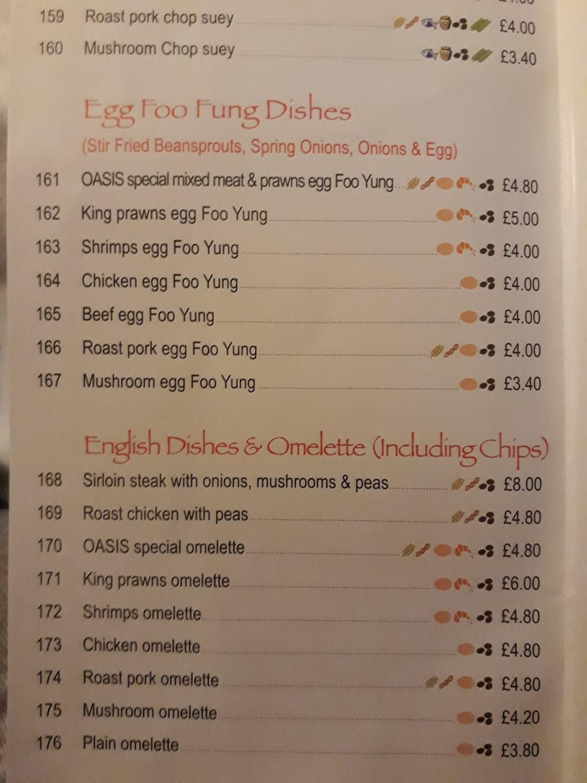 Menu at Oasis Chinese Takeway fast food, Dover