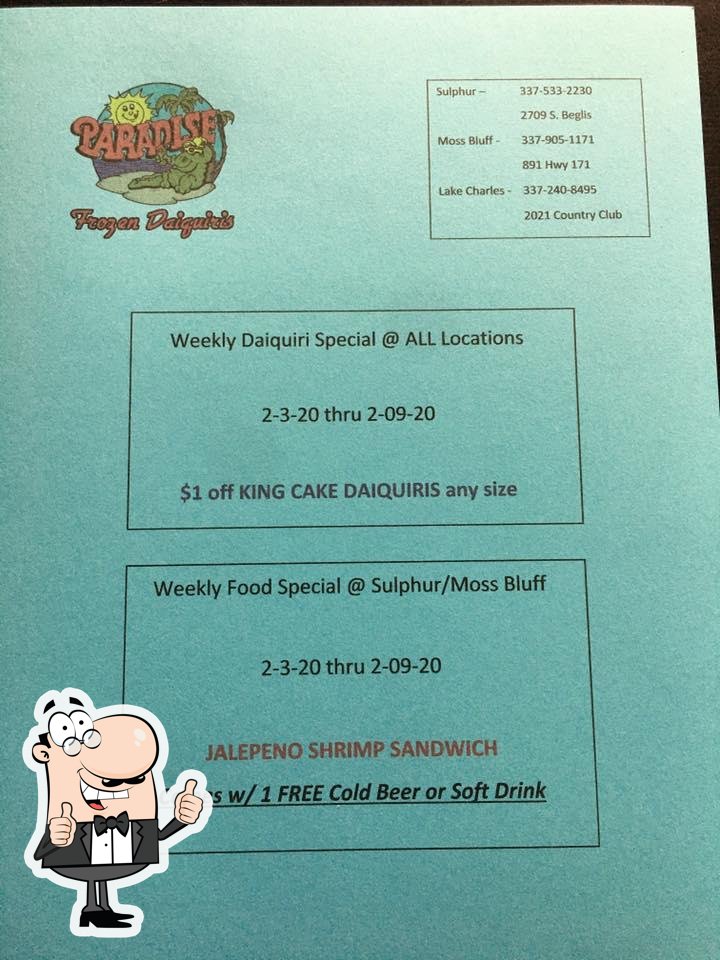 Paradise Grill & Daiquiris, Sulphur - Restaurant menu, prices and reviews