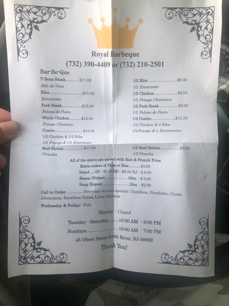 Menu at Royal Barbecue, South River