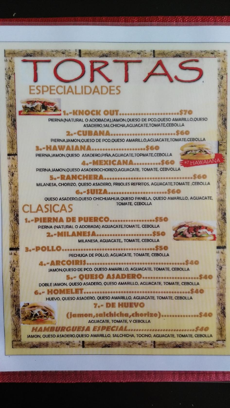 Menu at TORTAS KNOCKOUT restaurant, Saltillo