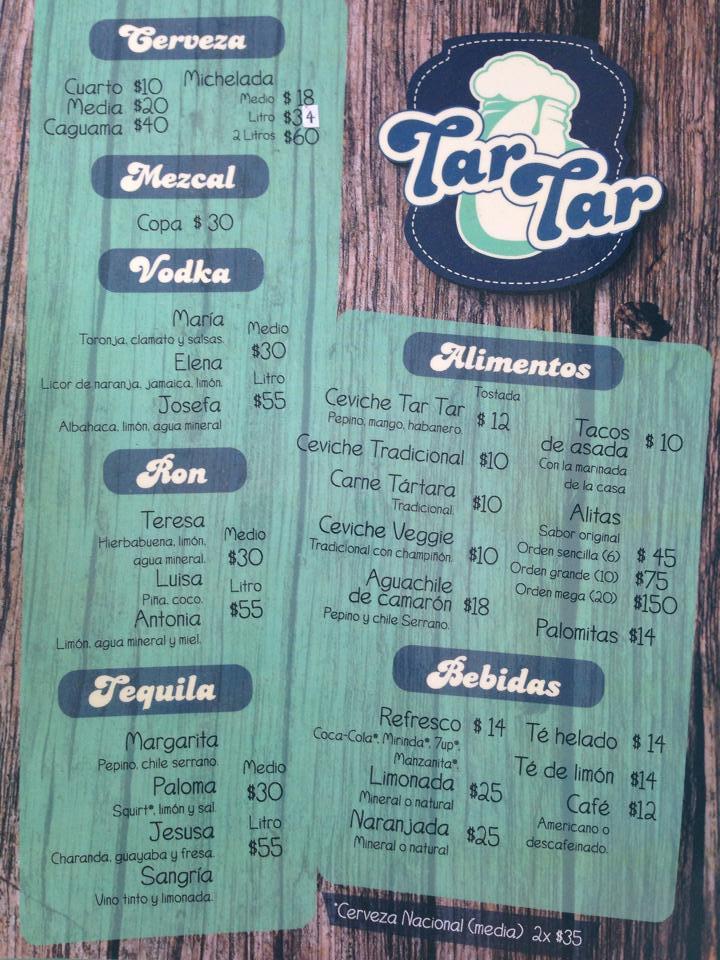 Menu at Tar Tar pub & bar, Morelia