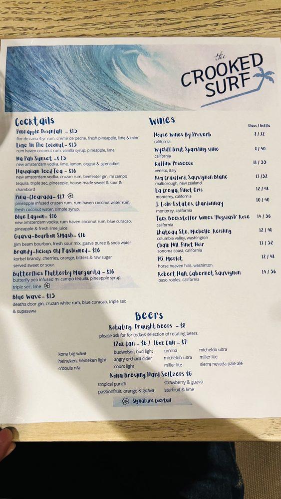 Menu at The Crooked Surf pub & bar, Kapaa