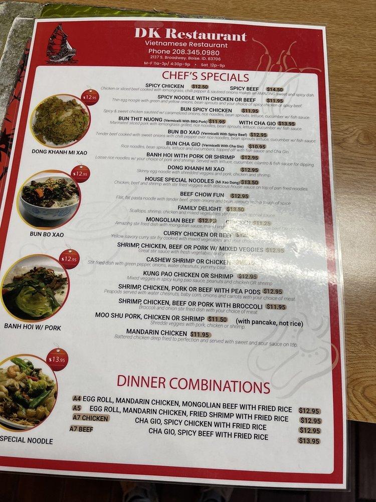 Menu at Dong Khanh Vietnamese Restaurant, Boise, Broadway Ave