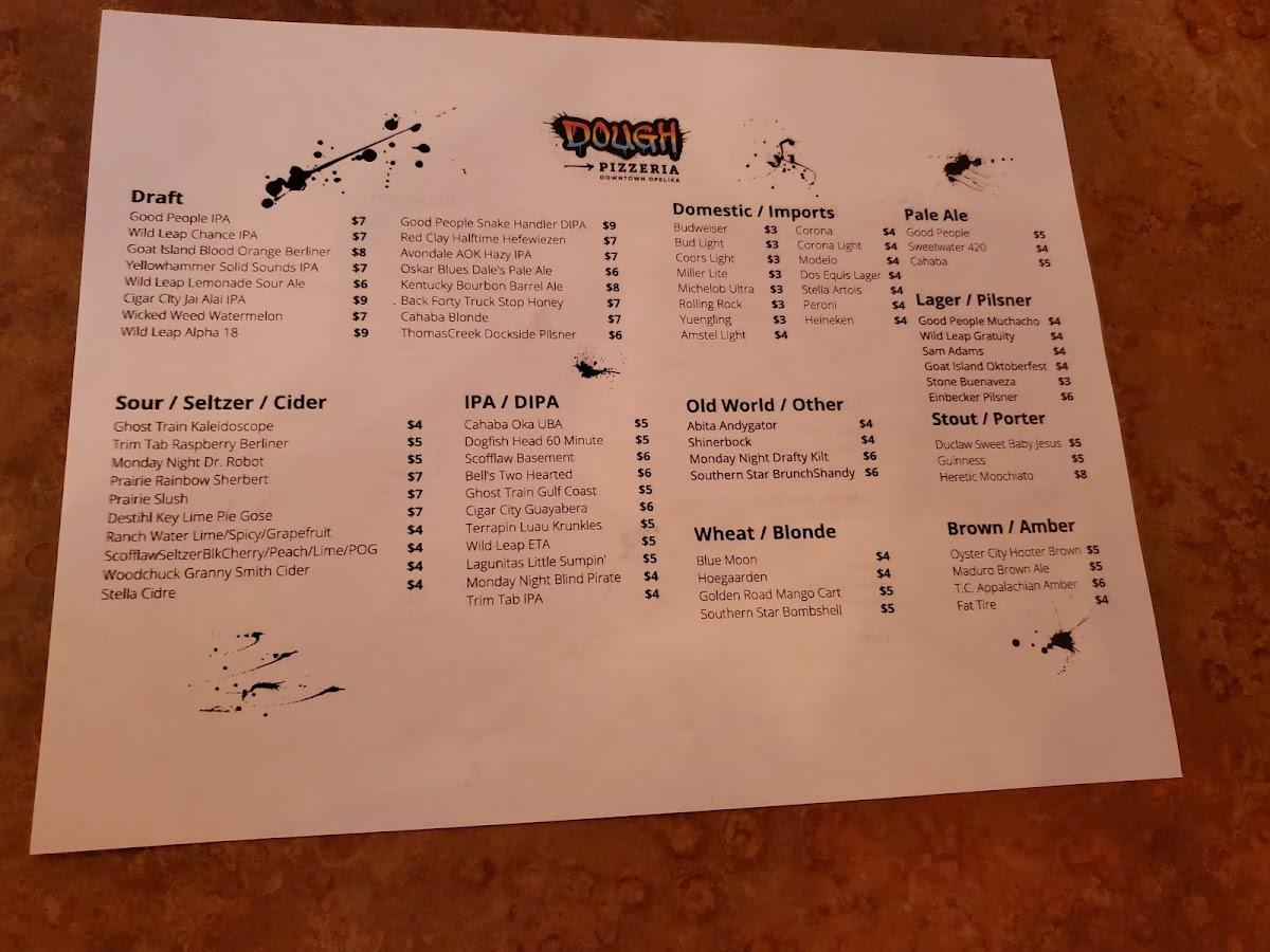 Menu at Dough Pizzeria, Opelika