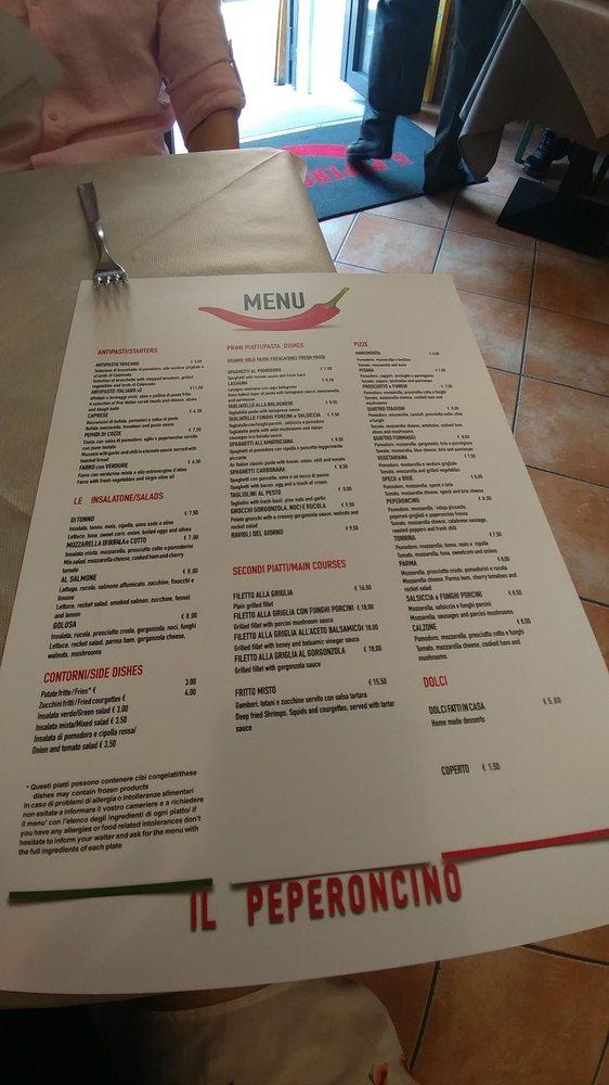 Menu at Il Peperoncino restaurant, Pisa