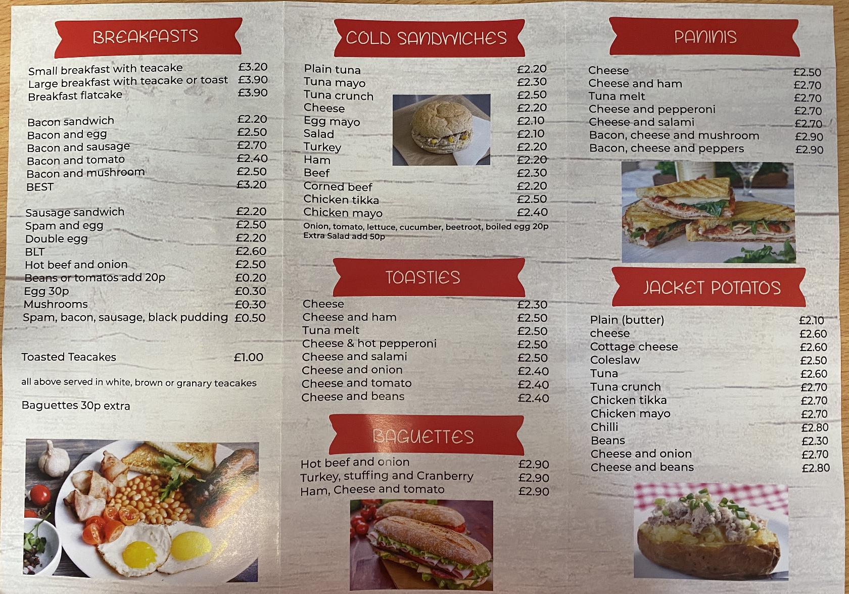 Menu at Scoffs cafe, Bingley