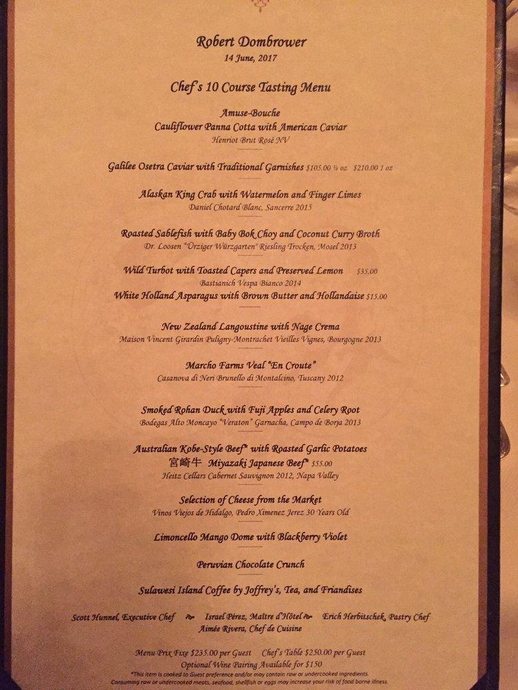 Menu at Victoria & Albert's restaurant, Orlando