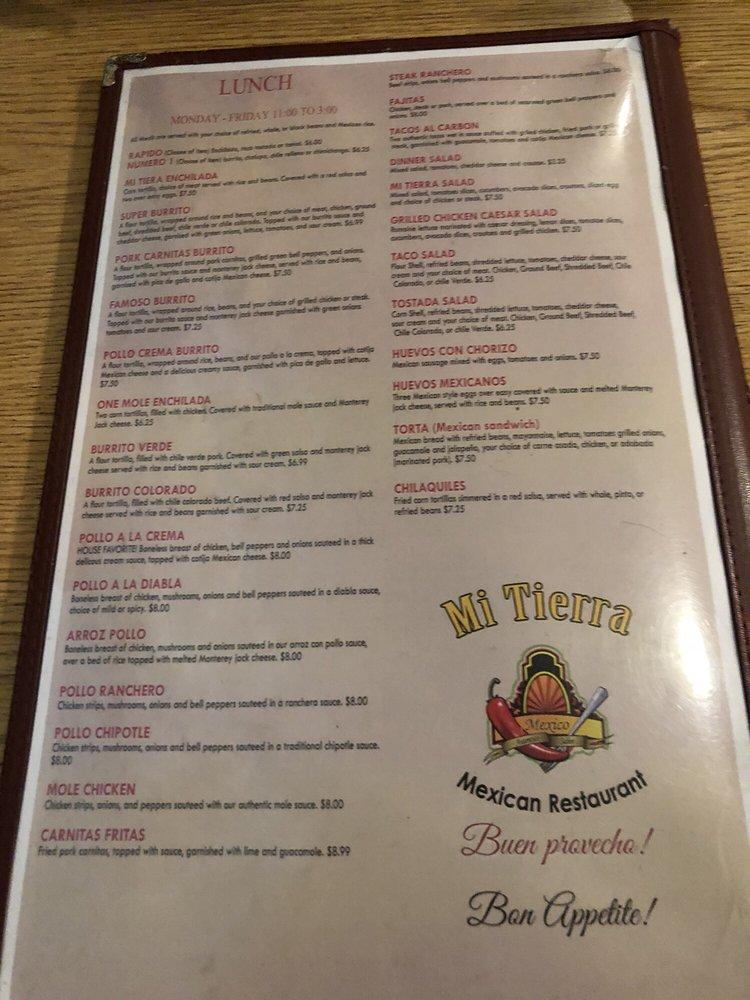 Menu at Mi Tierra restaurant, Twin Falls