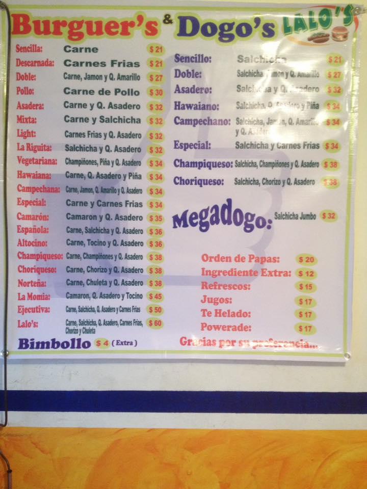 Menu at Burguer"s & Dogo"s Lalo"s restaurant, Tepic
