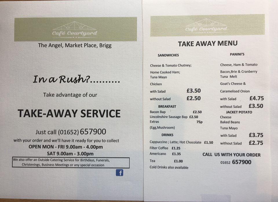 Menu at Café Courtyard cafe, Brigg