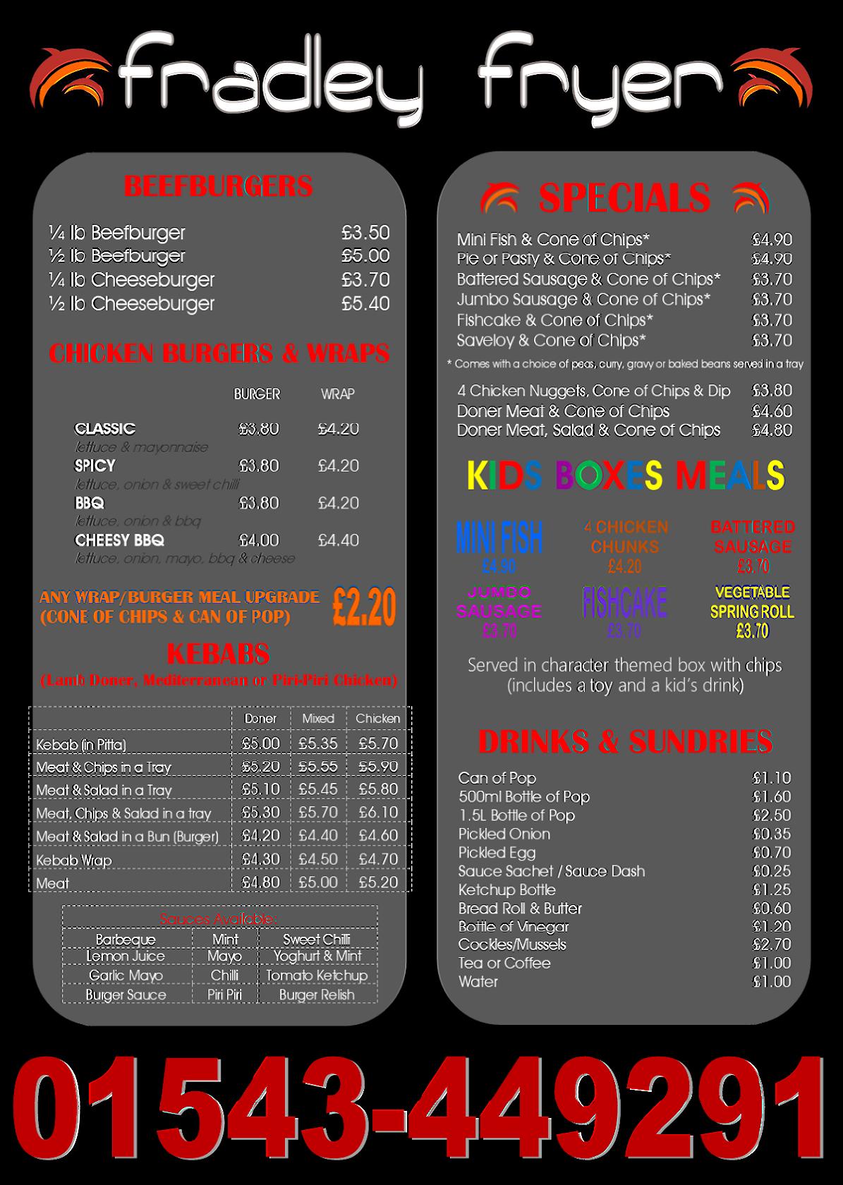 Menu at Fradley Fryer fast food, Lichfield, Tye Rd