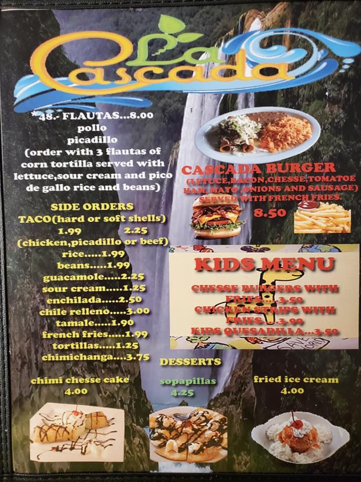 Menu at La Cascada restaurant, Red Oak