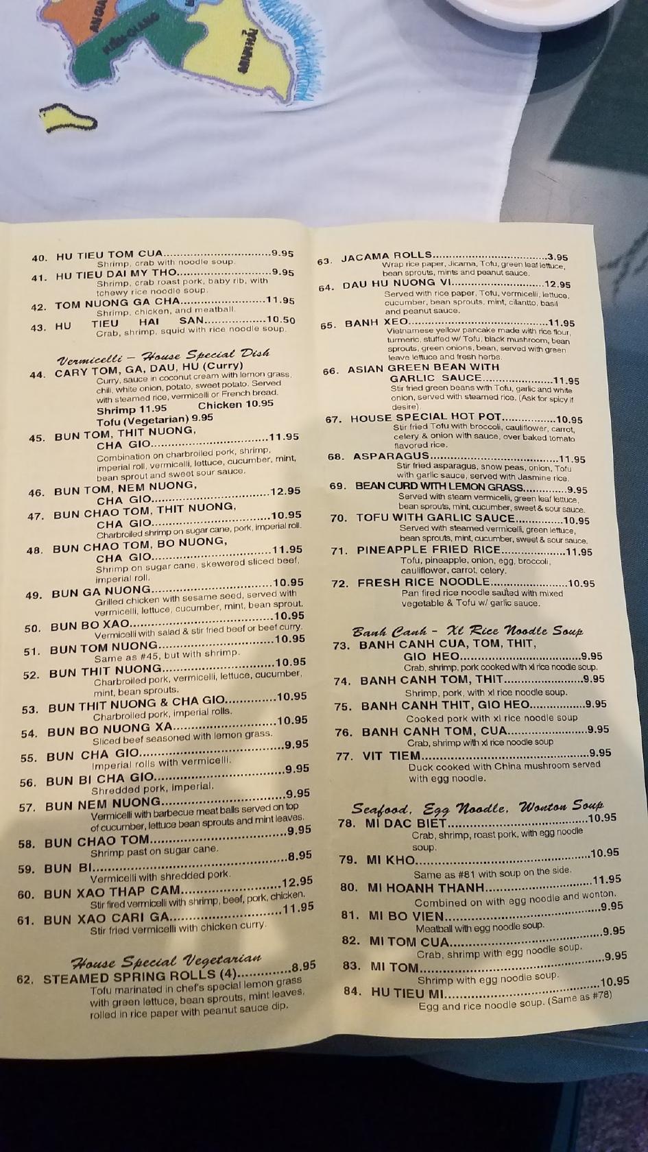 Menu at Lang Van restaurant, Charlotte