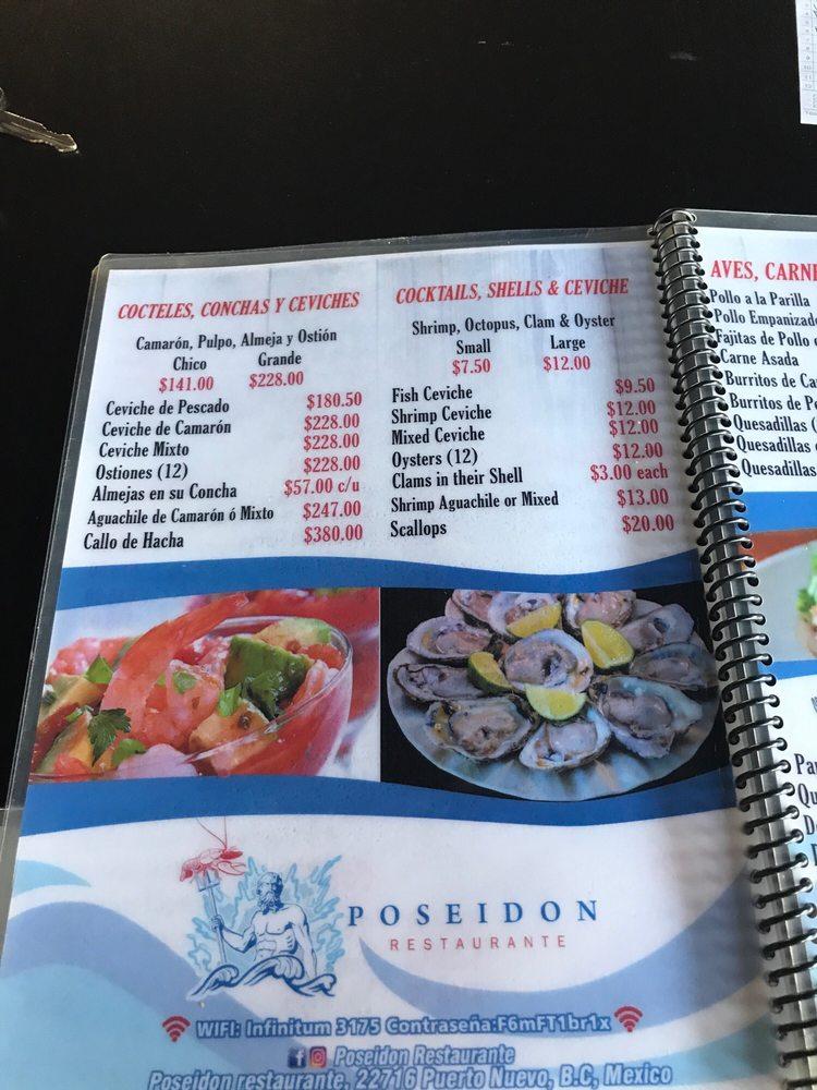 Carta de Poseidon Restaurante, Puerto Nuevo