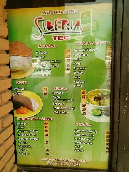 Menu at SIBERIA TEC restaurant, Monterrey, C. 2 de Abril - Jesús ...