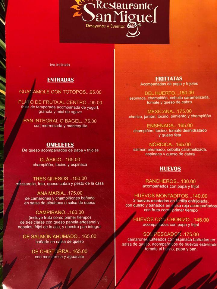 Menu at San Miguel Restaurante & wedding venue, Ensenada