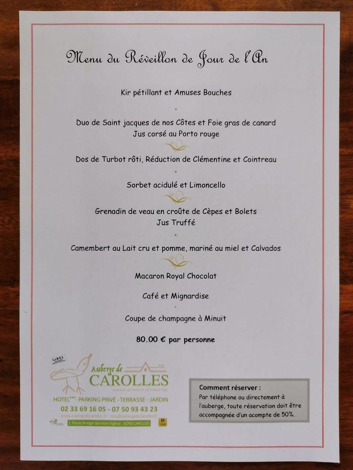 Menu au Logis Auberge De Carolles restaurant, Carolles