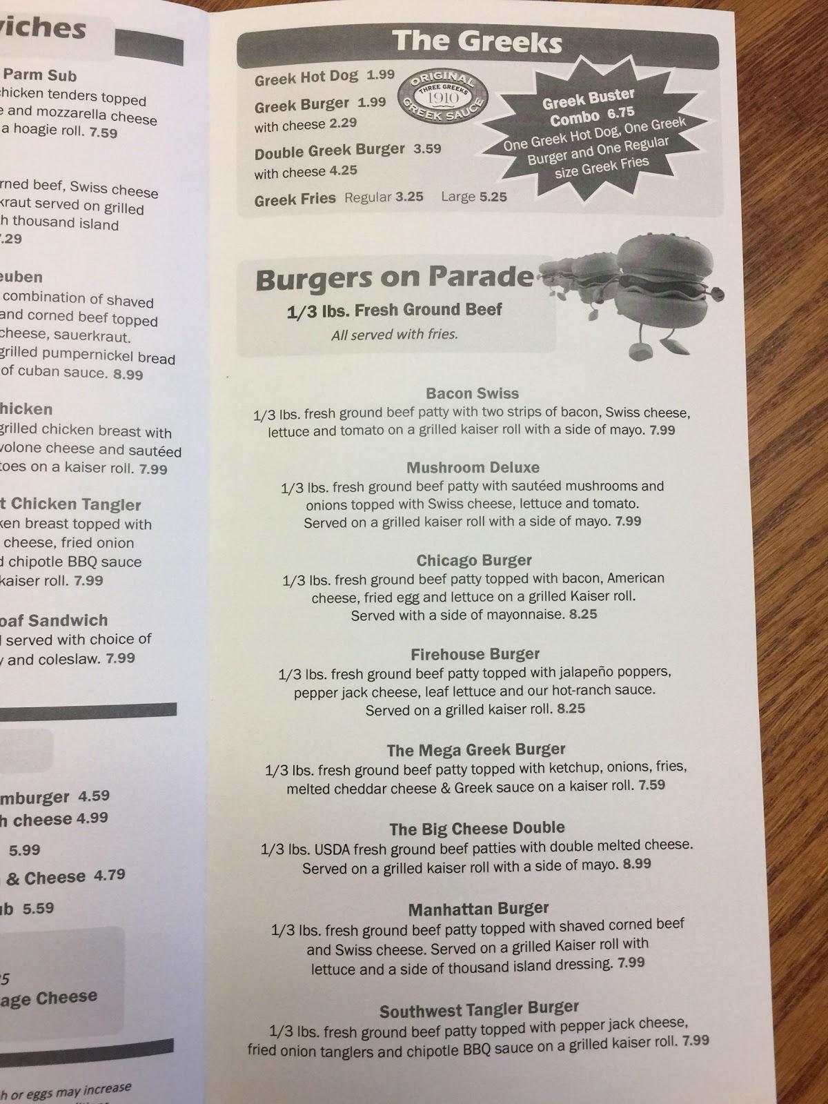 Menu at Panos' Restaurant, Erie