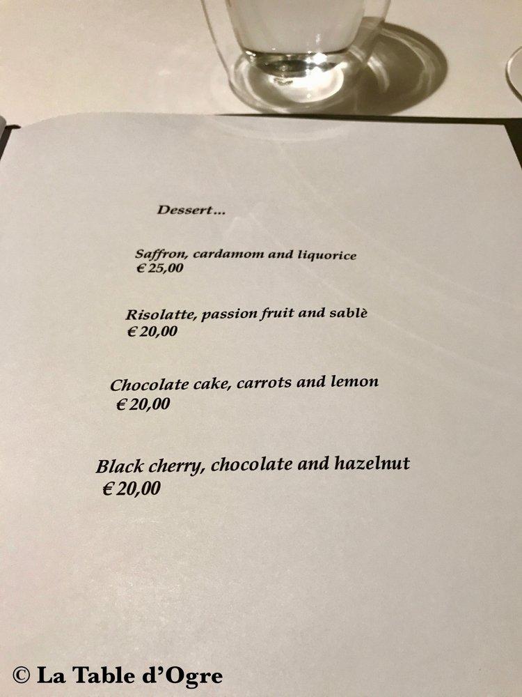 Menu at Pipero restaurant, Rome