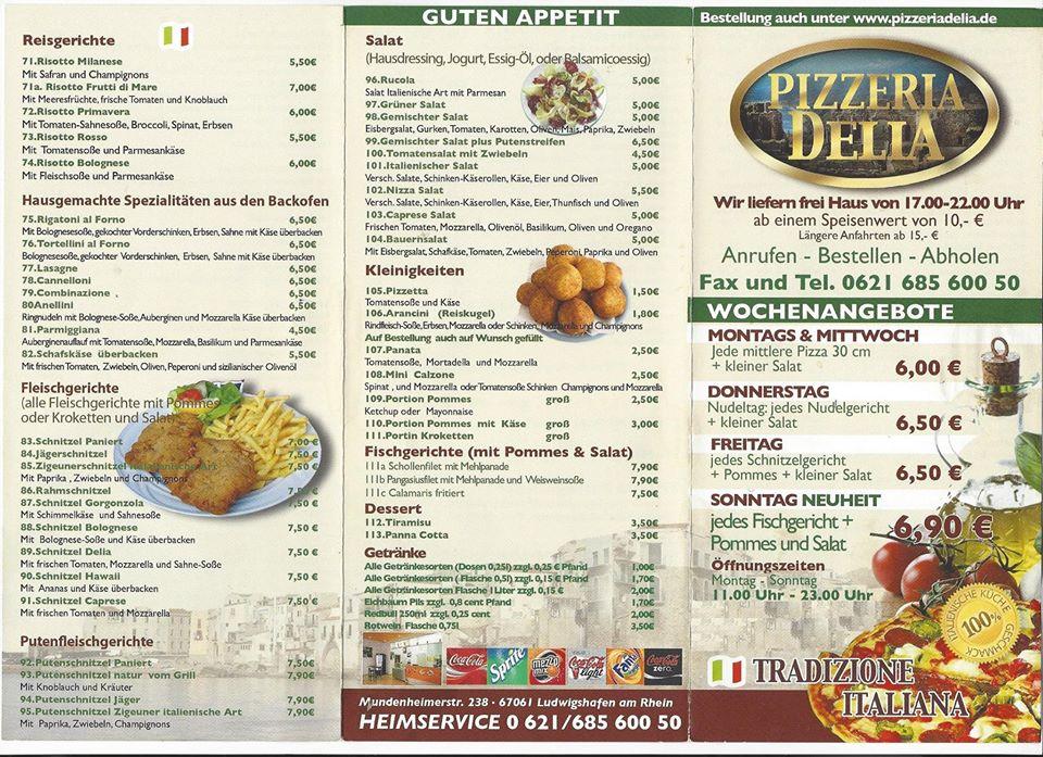 Menu at Pizzeria Delia, Ludwigshafen