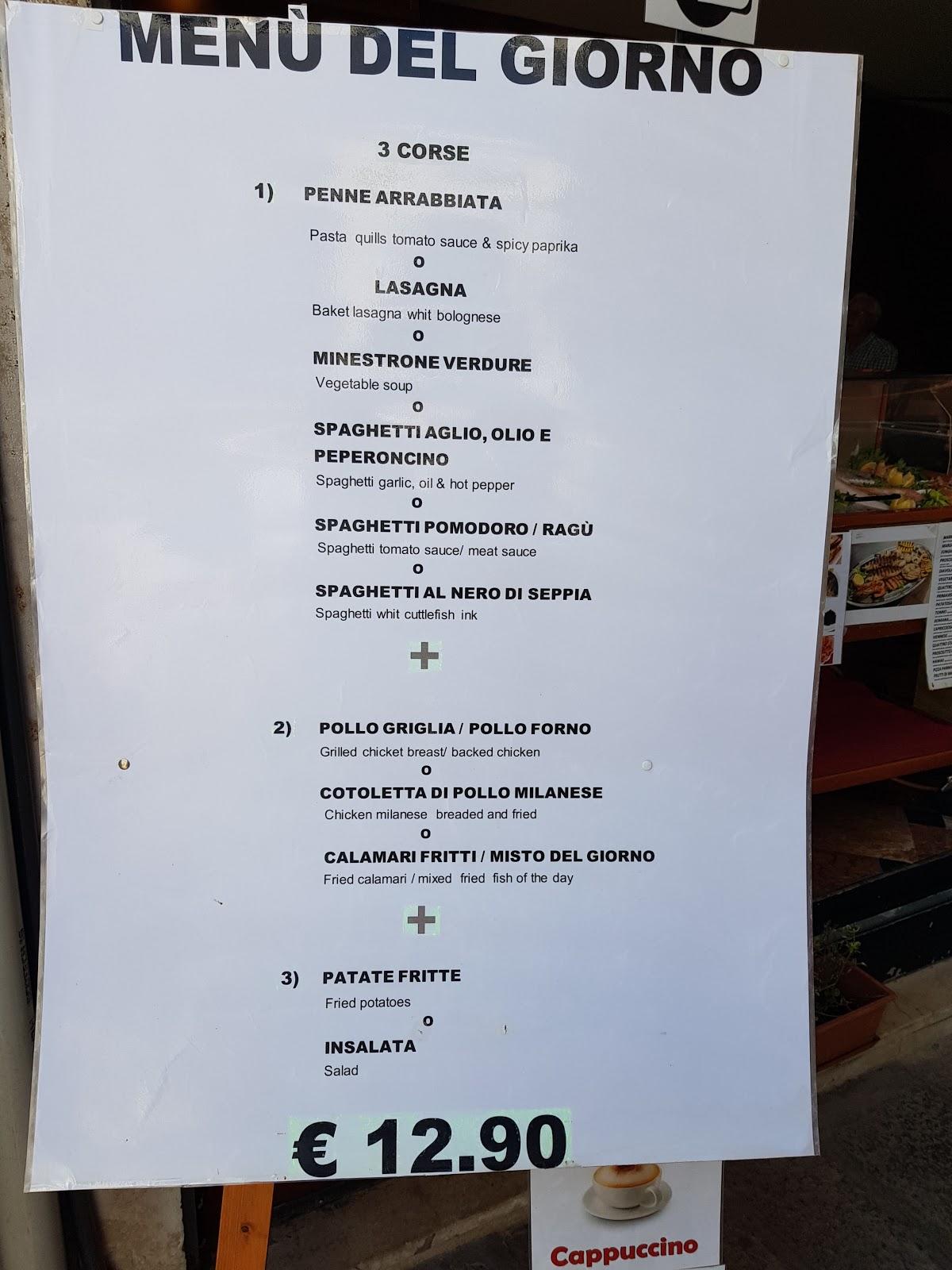 Menu at Riva Rialto restaurant, Venice