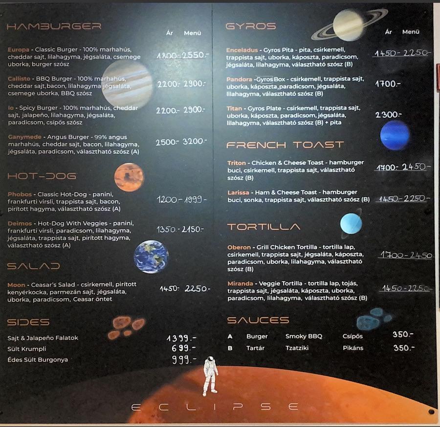 Menu at Eclipse Street Food restaurant, Debrecen