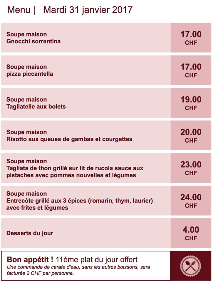 Menu da Il Ritrovo, Ginevra, Rue des Savoises 8