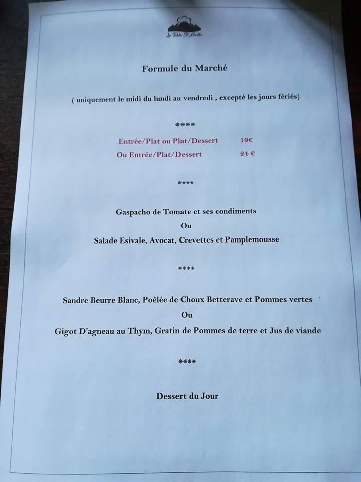Menu au La Table St Martin restaurant, Sauxillanges