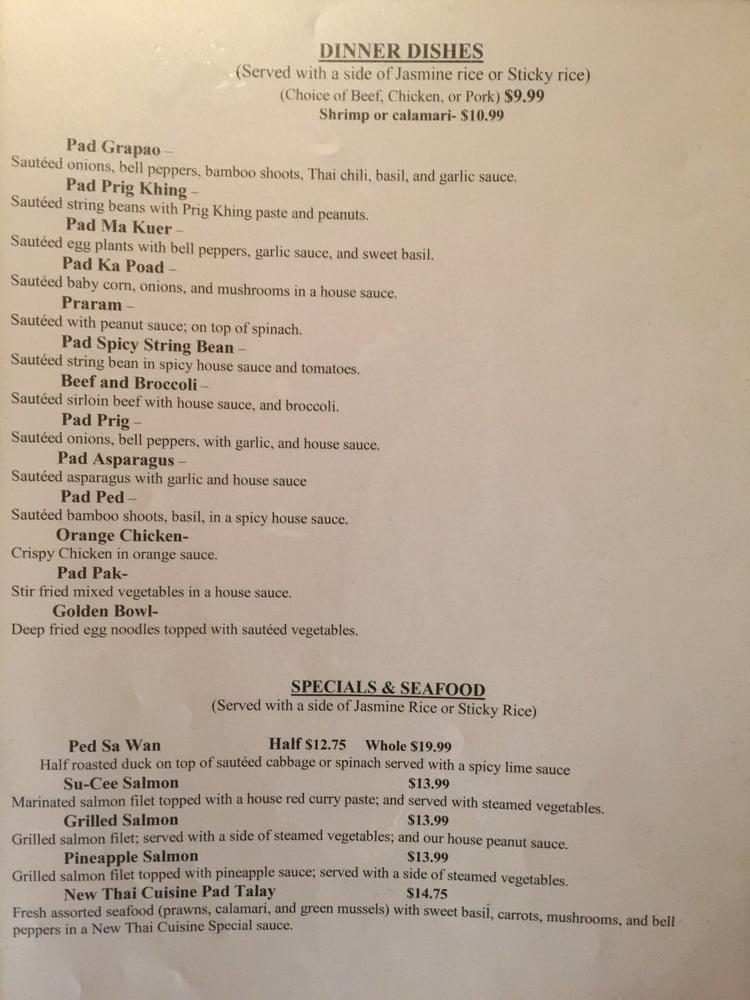 Menu at New Thai Cuisine restaurant, Merced, 909 W 16th St