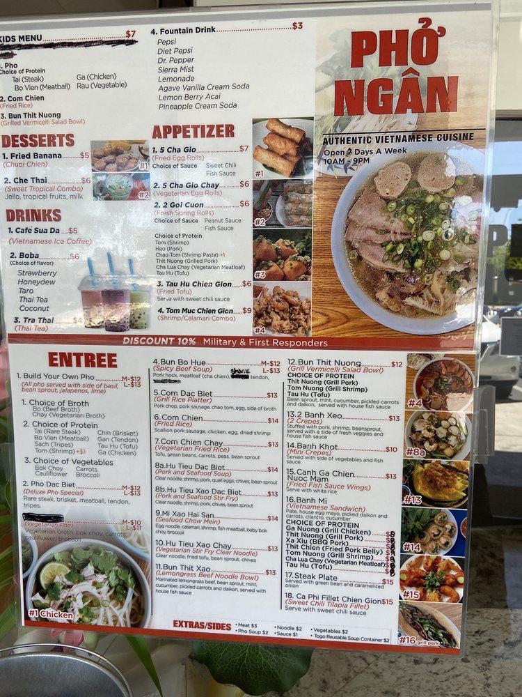 Menu at Pho Ngan restaurant, Tucson