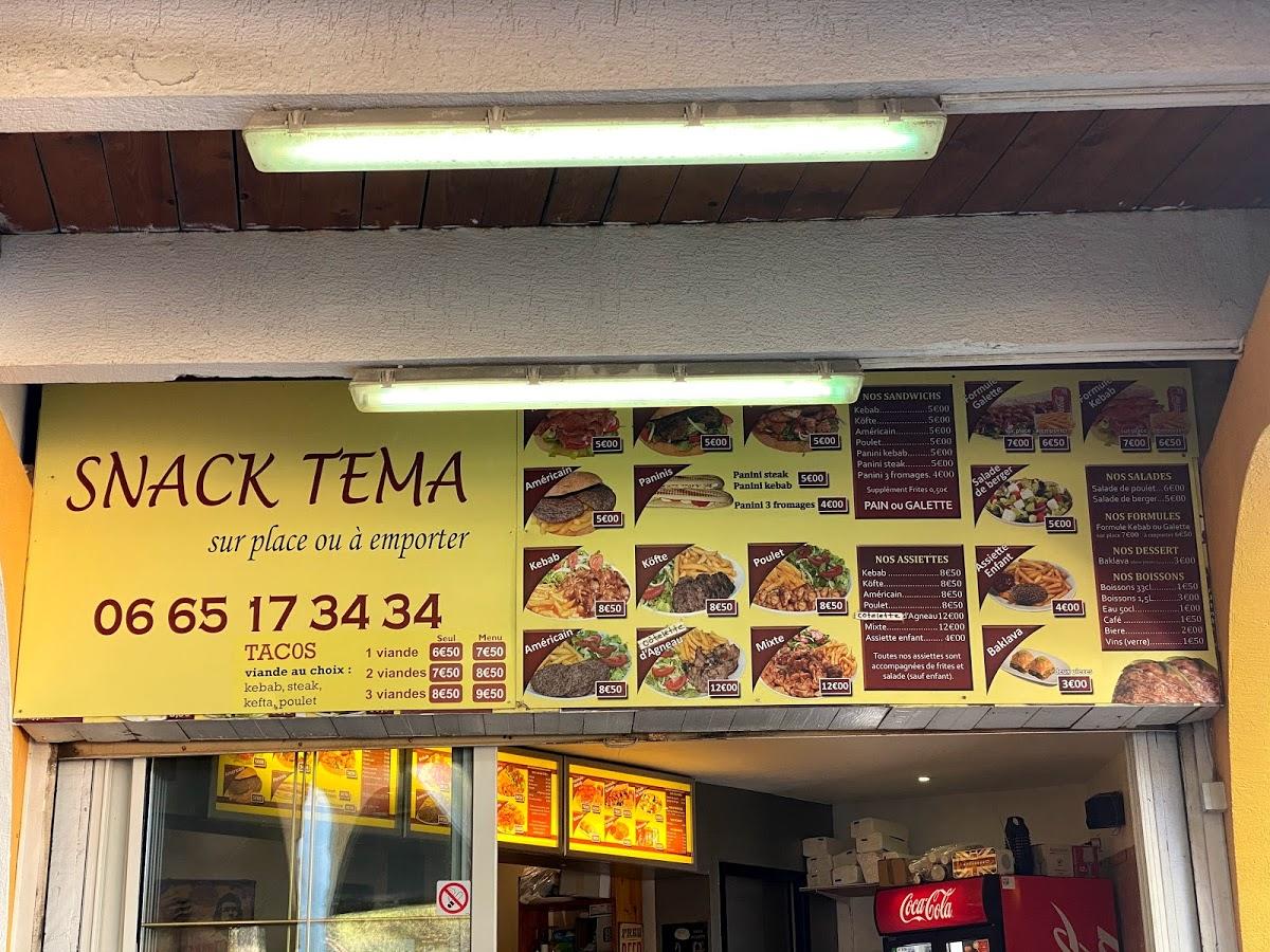 Menu at Snack Tema restaurant, Le Grau-du-Roi