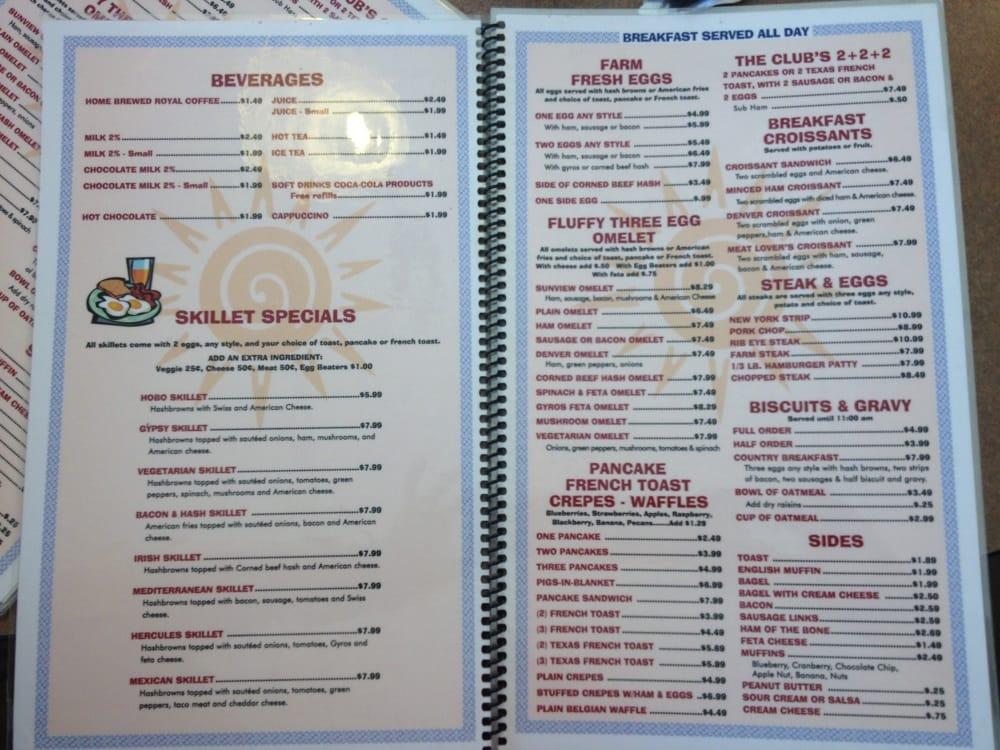 Menu at Sunview Restaurant, Beaver Dam