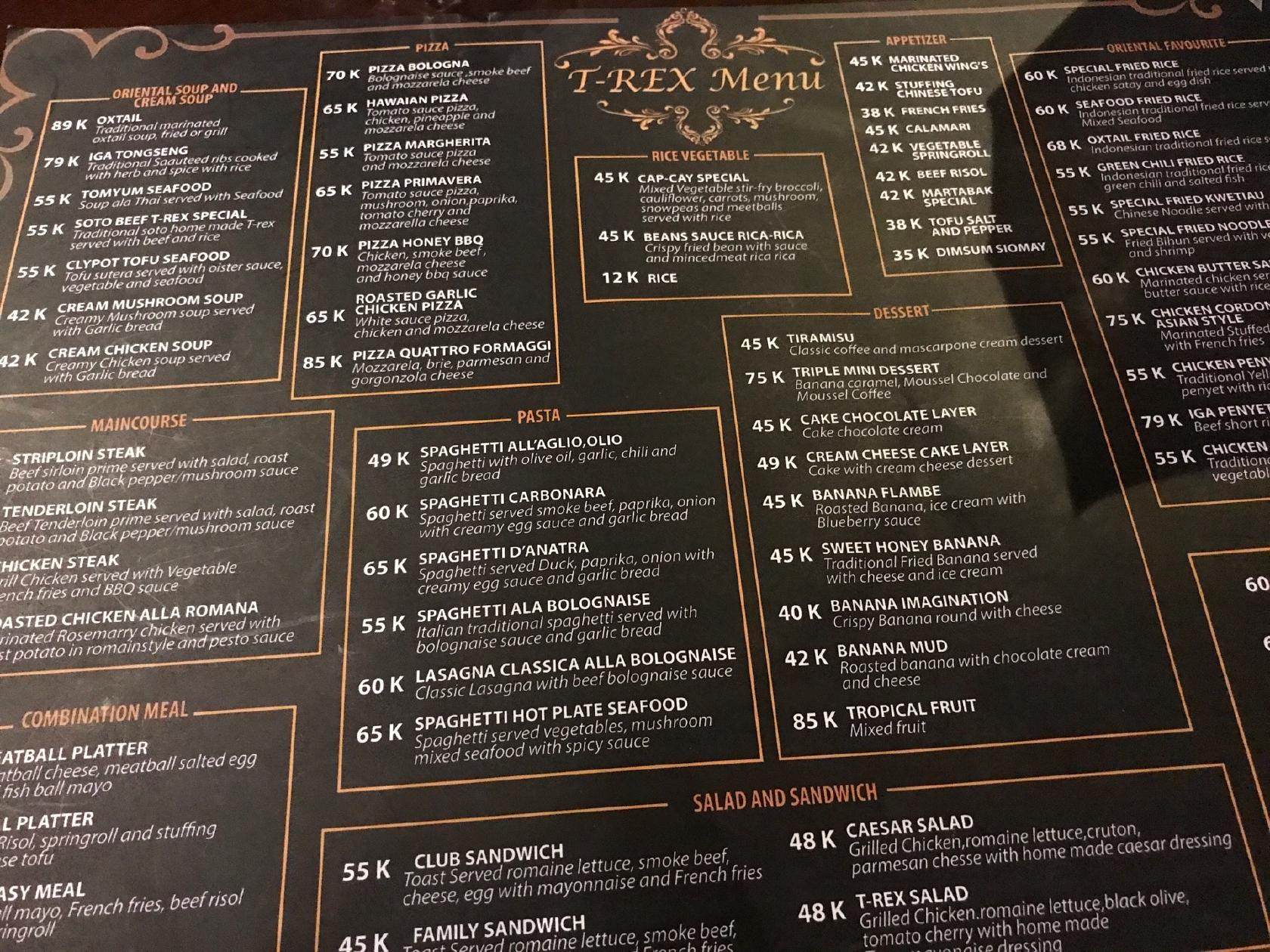 Menu at T-Rex Family Karaoke pub & bar, Central Jakarta, Grand ...