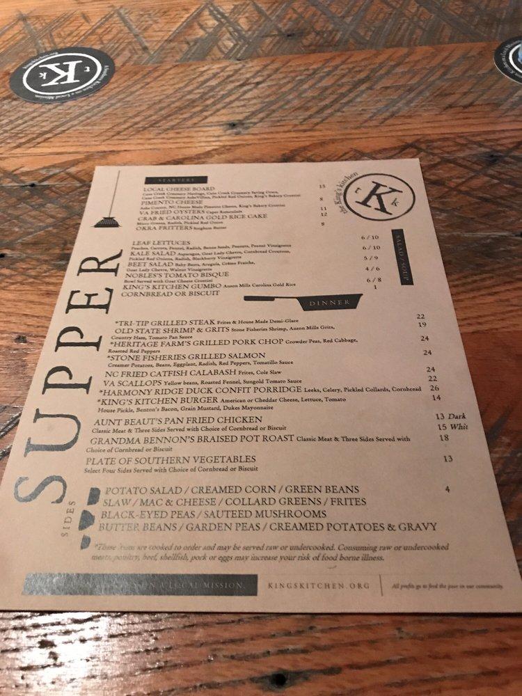 Menu at The King's Kitchen restaurant, Charlotte