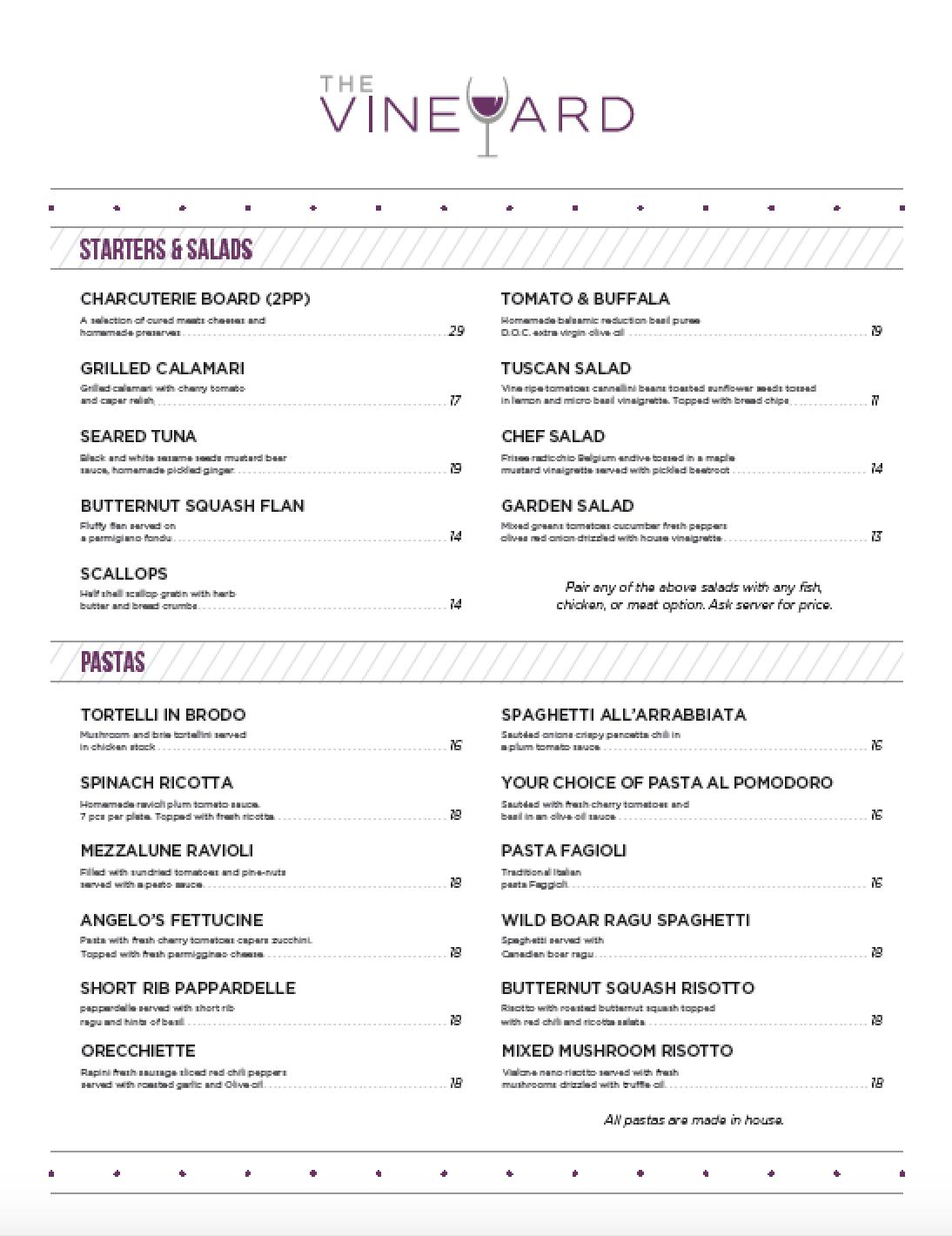 Menu at The Vineyard Resto restaurant, Vaughan