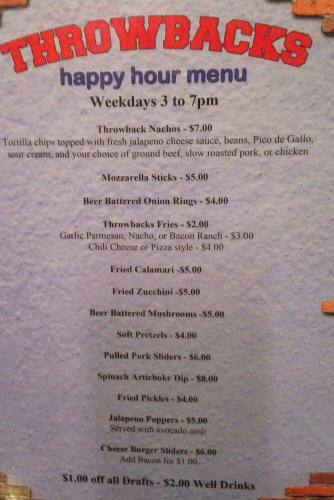 Menu at Throwbacks pub & bar, Tucson, N 1st Ave