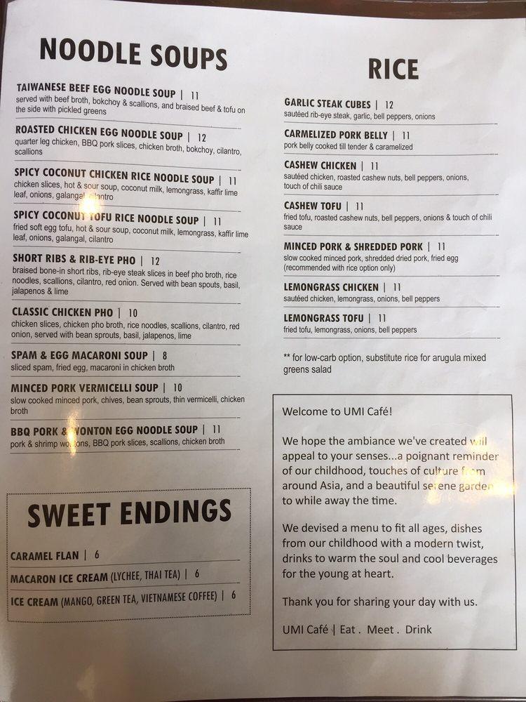 Menu at Umi Cafe, Issaquah