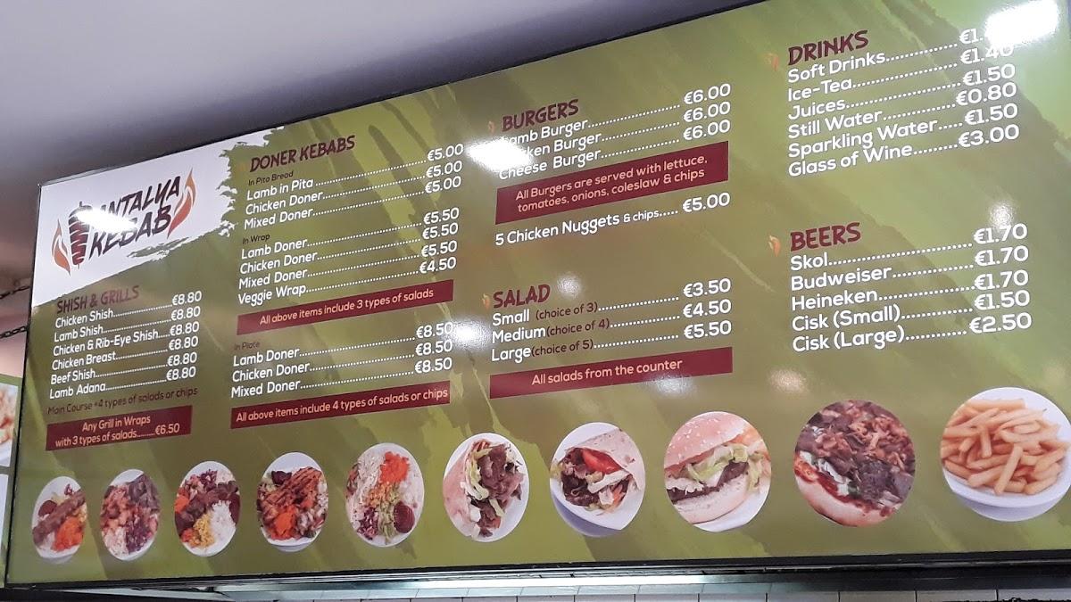 Menu at Antalya Kebab restaurant, Luqa