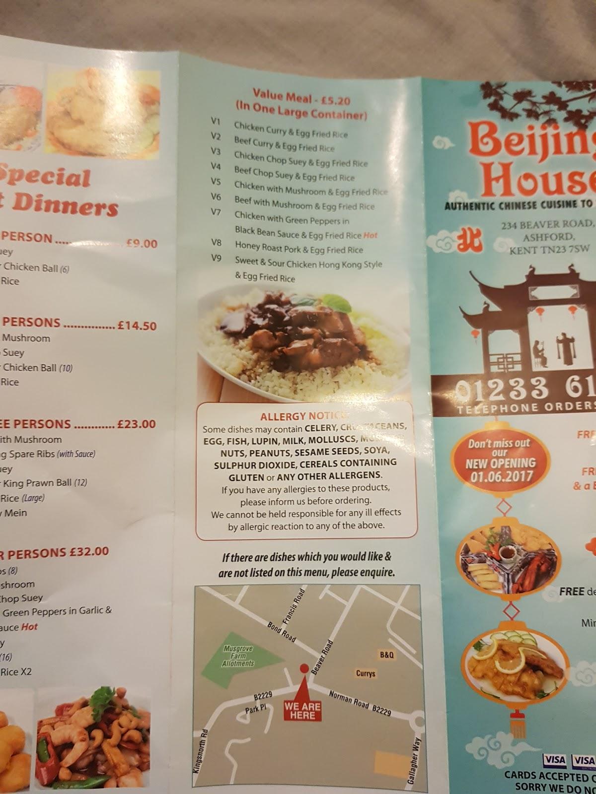 Menu at Beijing House fast food, Ashford
