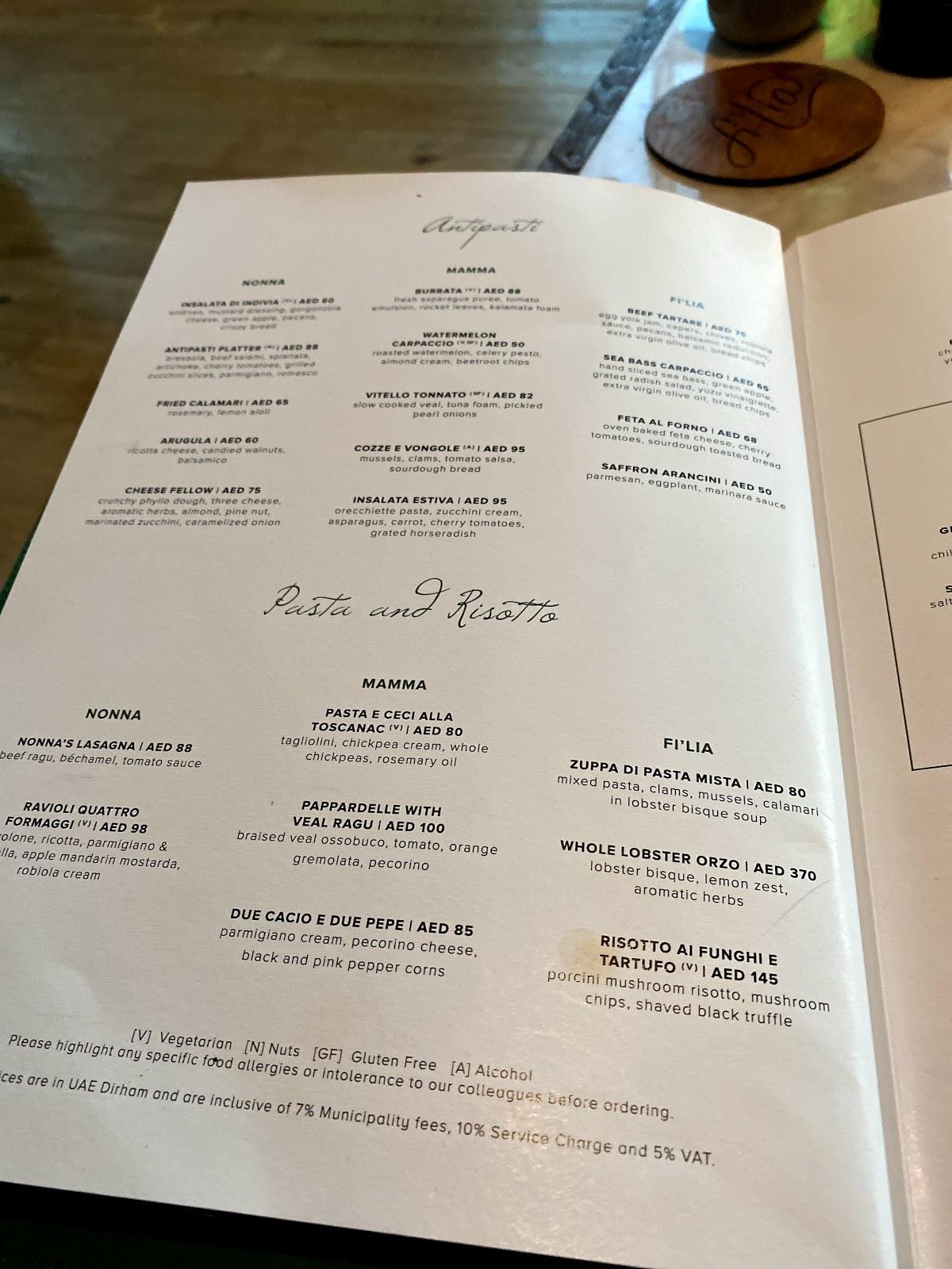 Menu at Restaurant - Fi'lia, Dubai