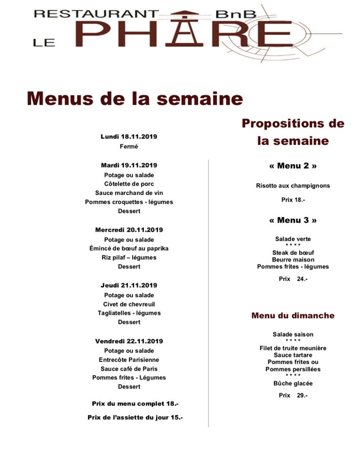 Menu da Restaurant & Chambres d'hôtes Le Phare, Port-Valais, Rue
