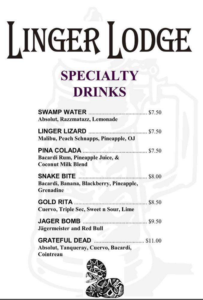 Menu at Linger Lodge Restaurant & Bar, Bradenton