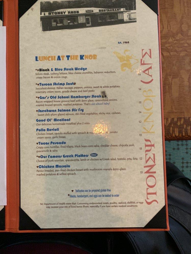 Menu at Stoney Knob Cafe, Weaverville