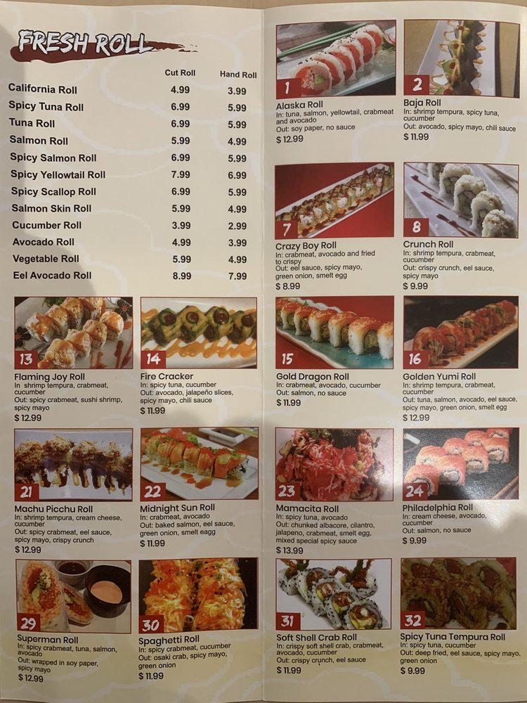 Menu at Yumi Sushi restaurant, Fallbrook