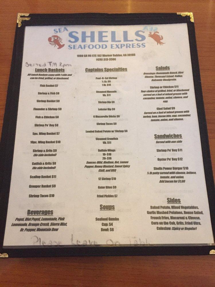 Menu at sea shells seafood express restaurant, Warner Robins